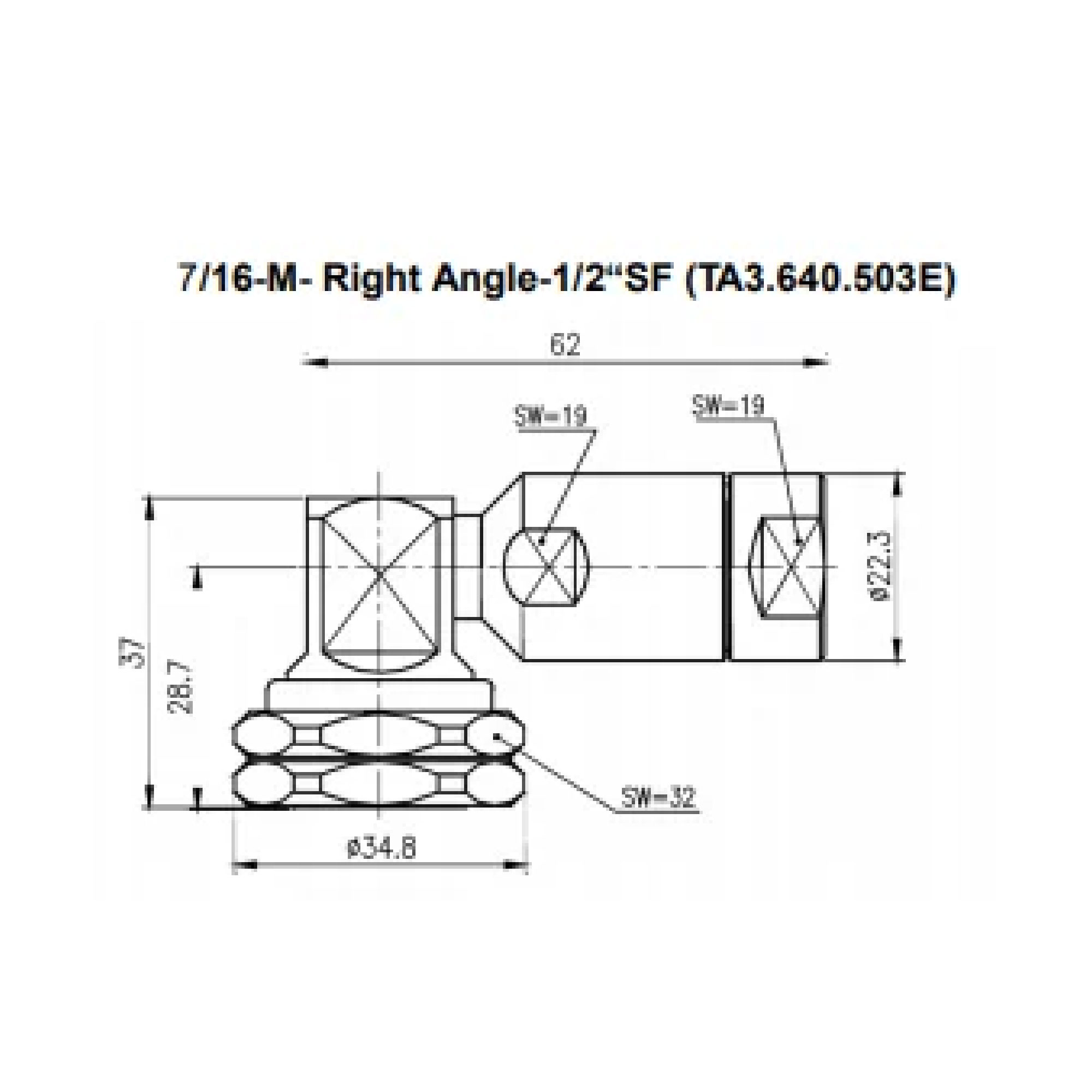 DIN 7/16 Macho 90° para cable feeder de 1/2''SF